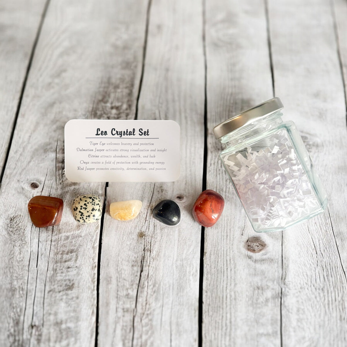Leo Zodiac Crystal Set in jar – Mindful Intentions